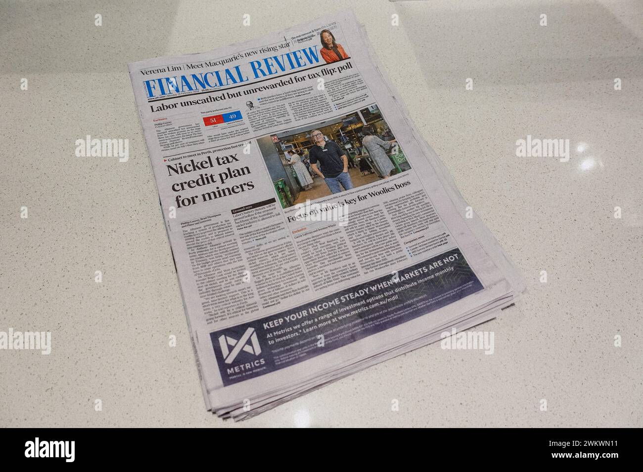 The Financial Review newspaper in Australia, a prominent publication ...
