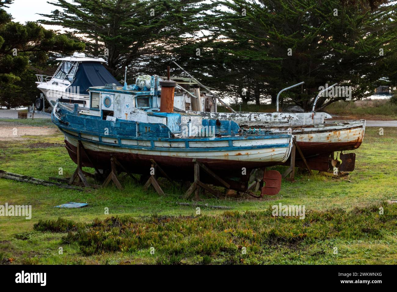 Old fishing boats at rest in the Monterey Boat Works, now part of ...