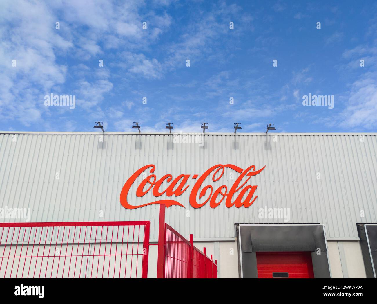 Merida, Spain - August 1st, 2023. Coca-Cola marquee hanging on top of ...