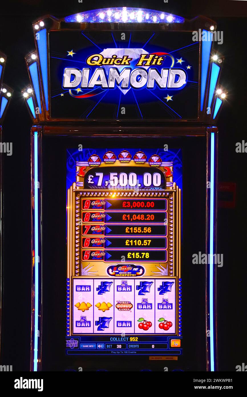 Quick Hit Diamond five reel video slot machine with LED illuminted ...