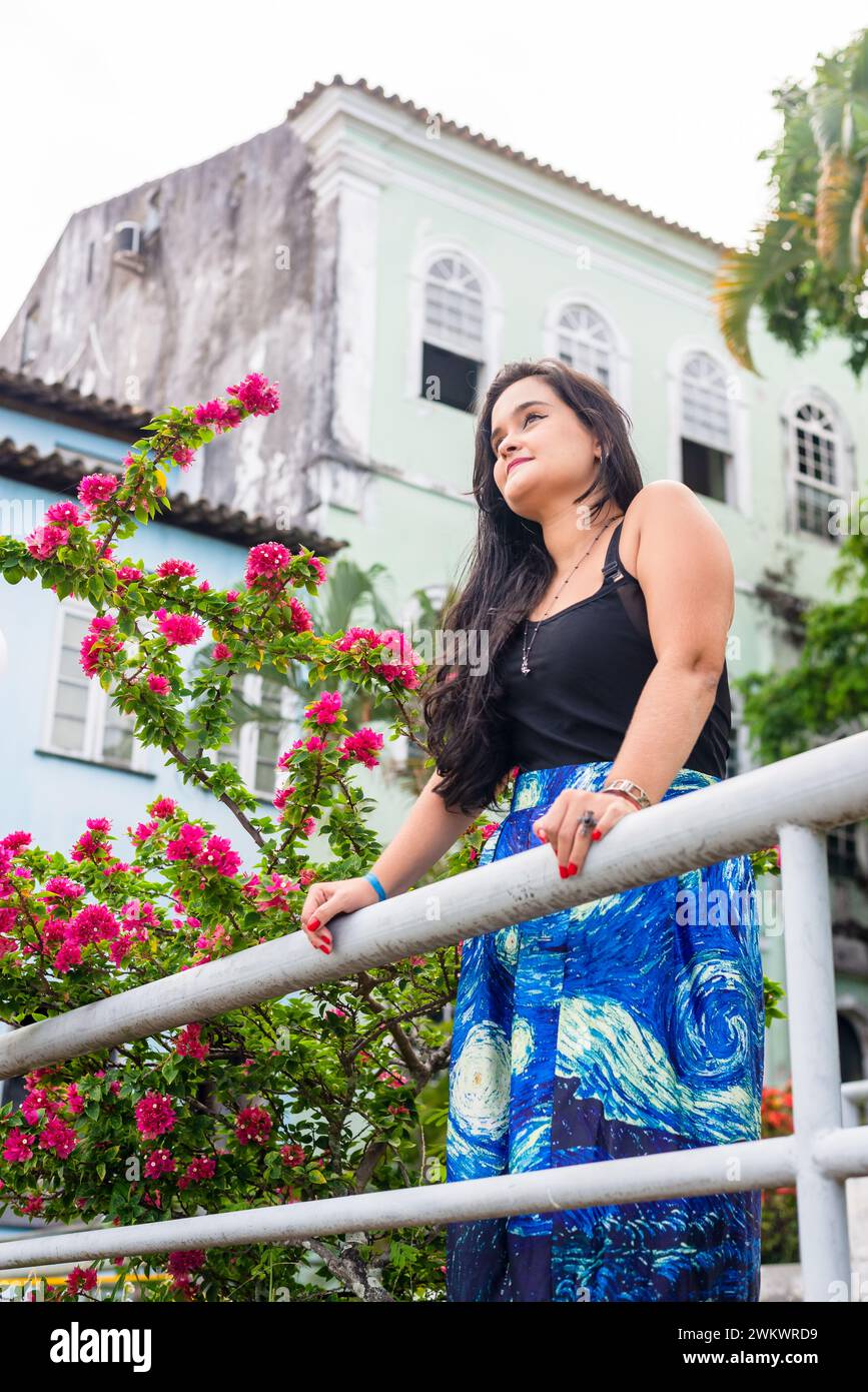 Beautiful model leaning against railing hi-res stock photography and ...