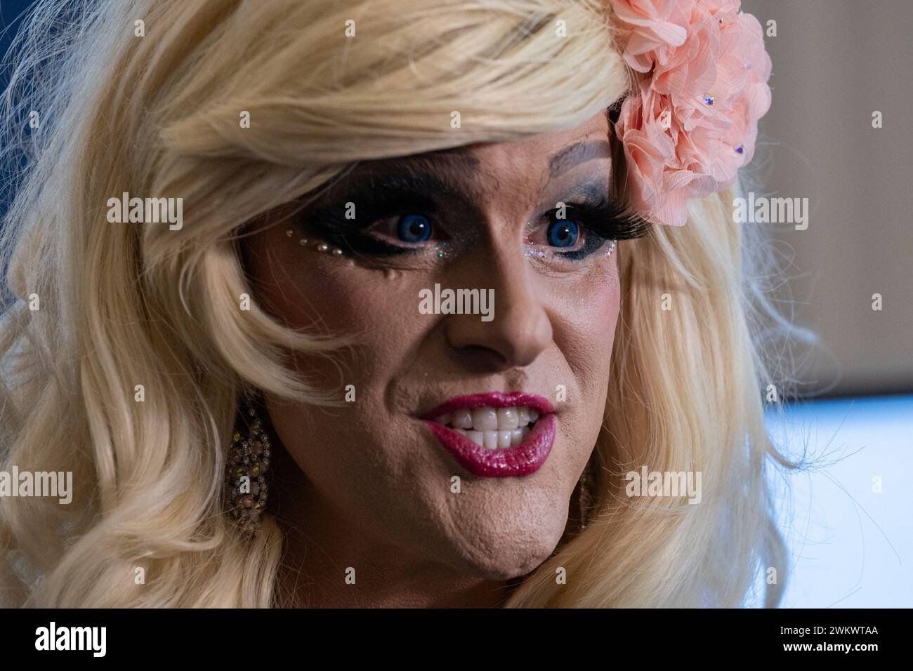 National Harbor, Maryland, USA. 22nd Feb 2024. Drag queen Lady MAGA ...