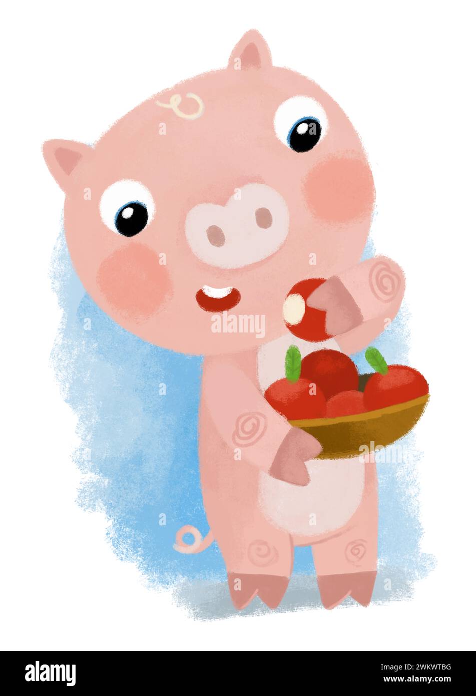 cartoon scene with happy farmer ranch pig hog holding basket full of ...