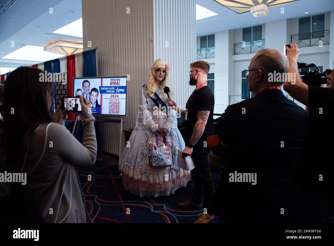Drag queen Lady MAGA, AKA Ryan Woods, is interviewed at the 2024 ...