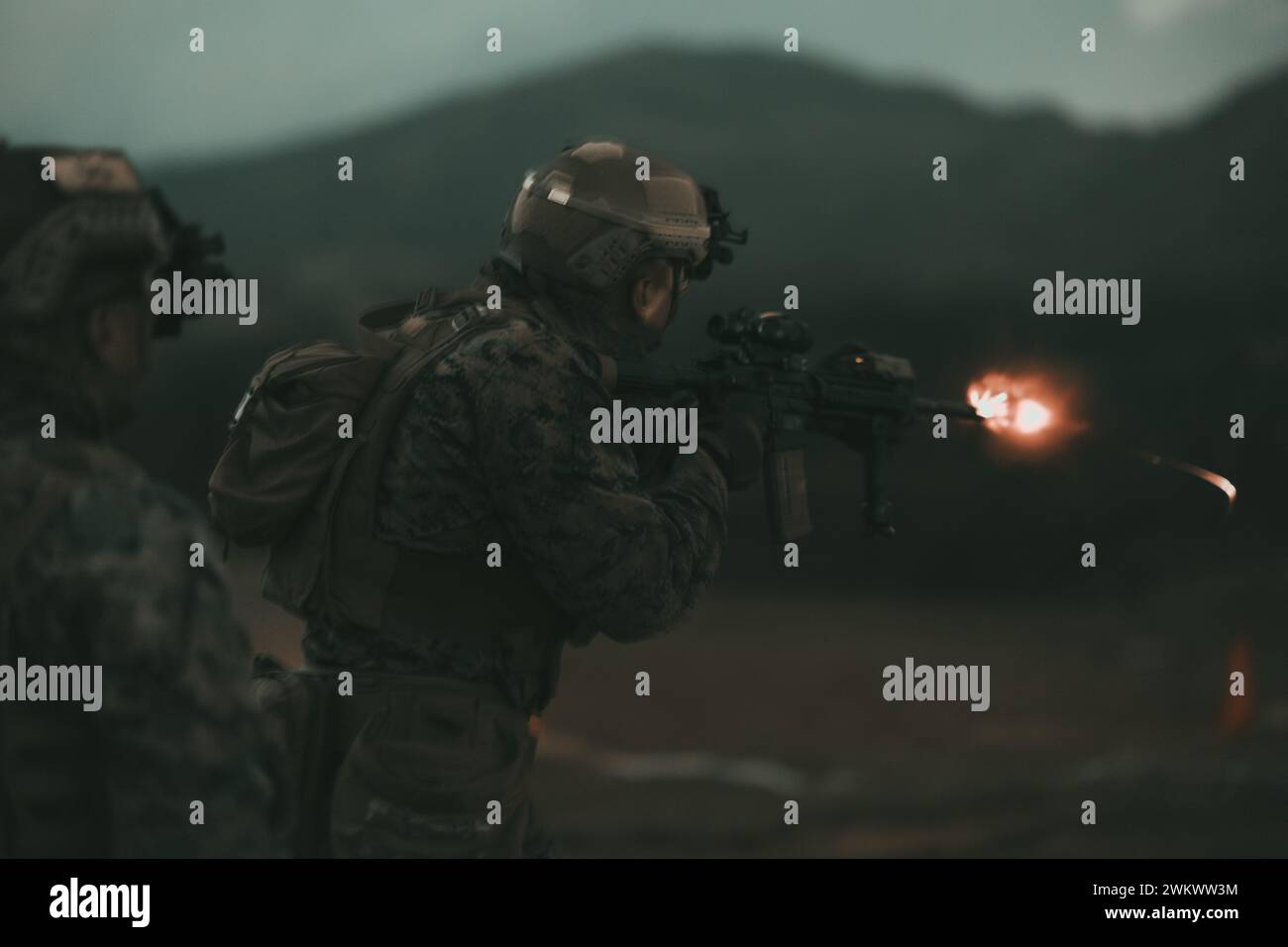 A U.S. Marine with 5th Air Naval Gunfire Liaison Company, III Marine ...
