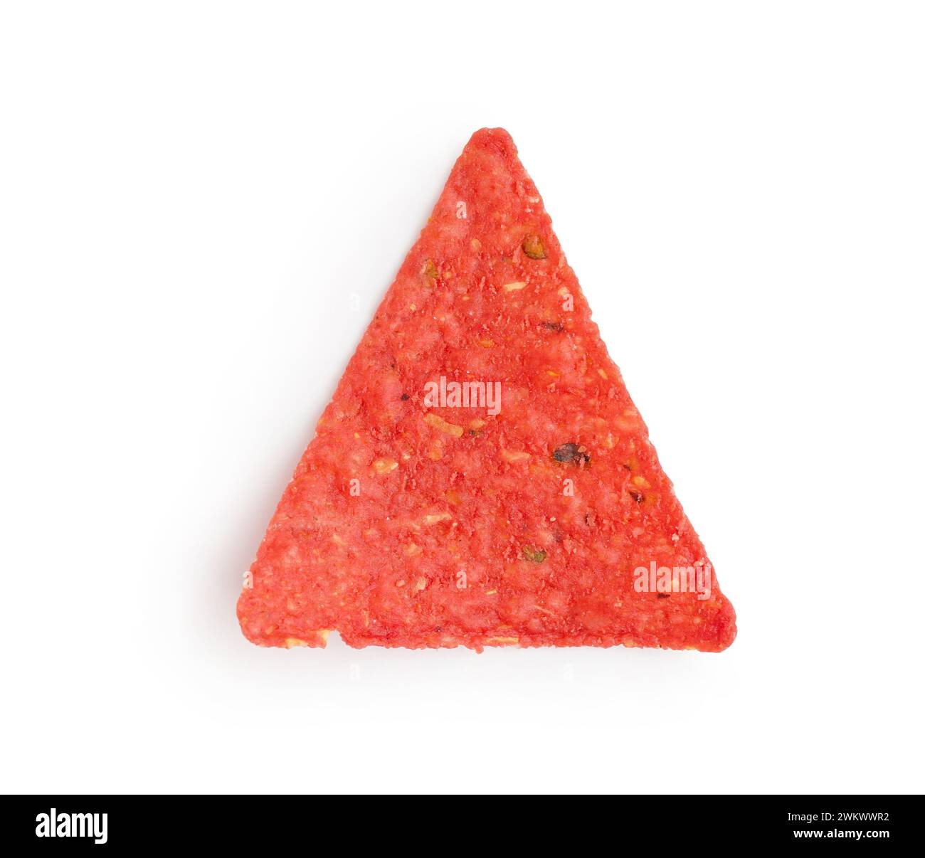 Tasty red nacho chip on white background Stock Photo - Alamy