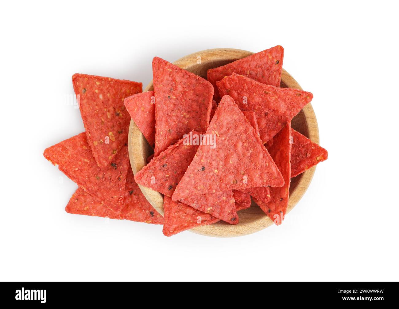 Bowl with tasty red nachos on white background Stock Photo - Alamy