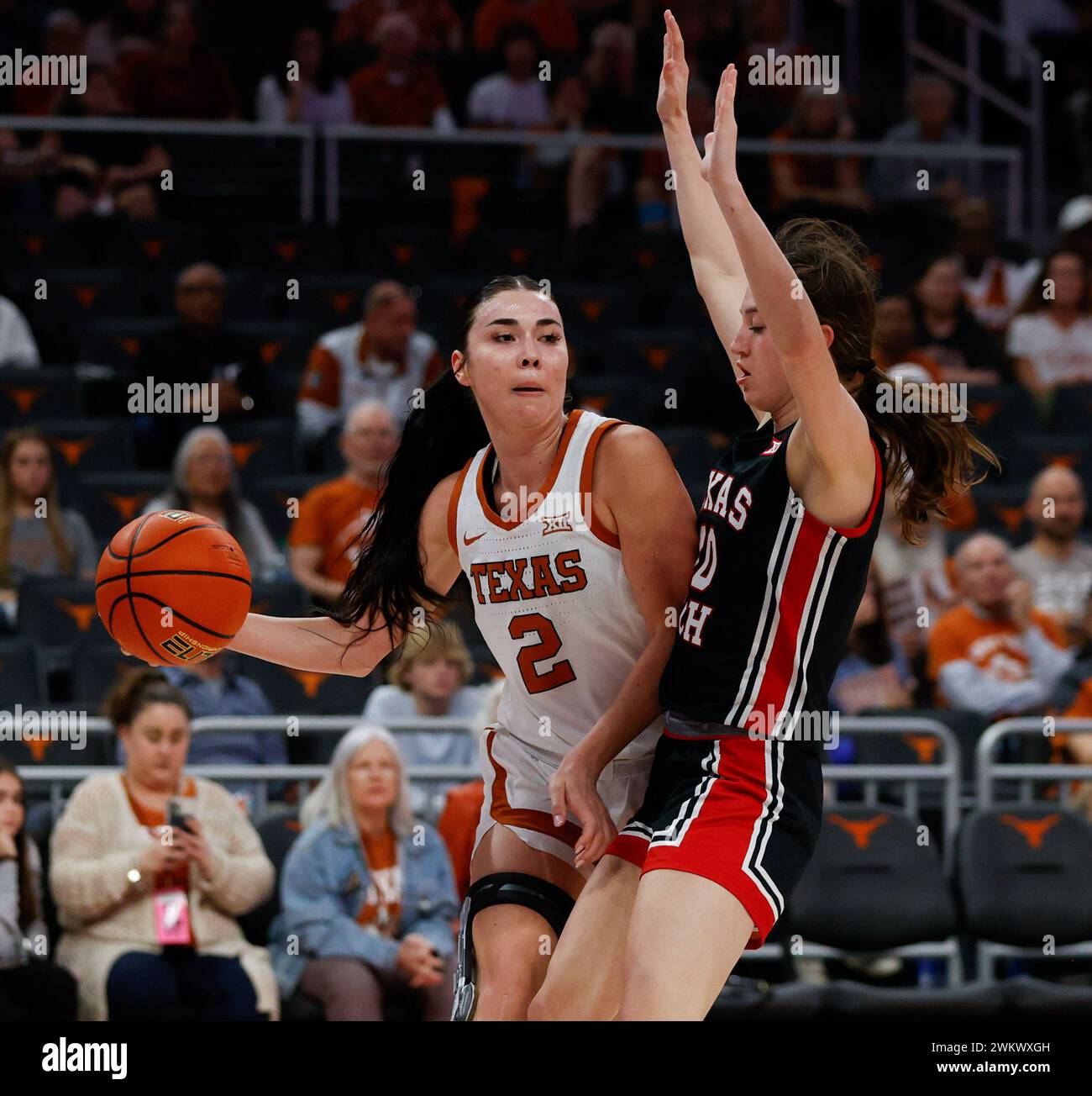 February 21, 2024: Texas guard Shaylee Gonzales (2) passes the ball ...