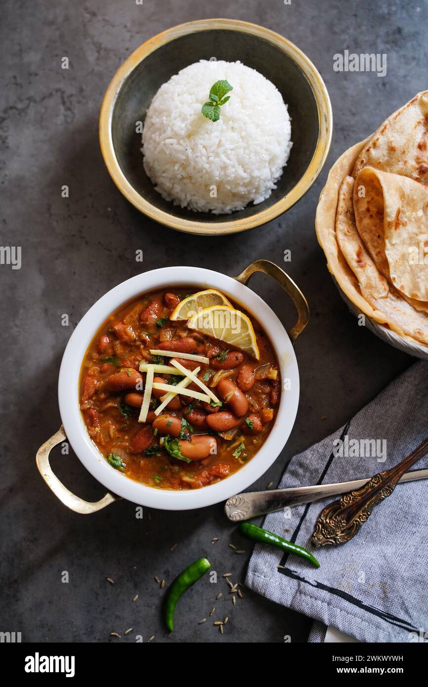 Rajma masala | Red kidney beans curry served with rice and roti Stock ...