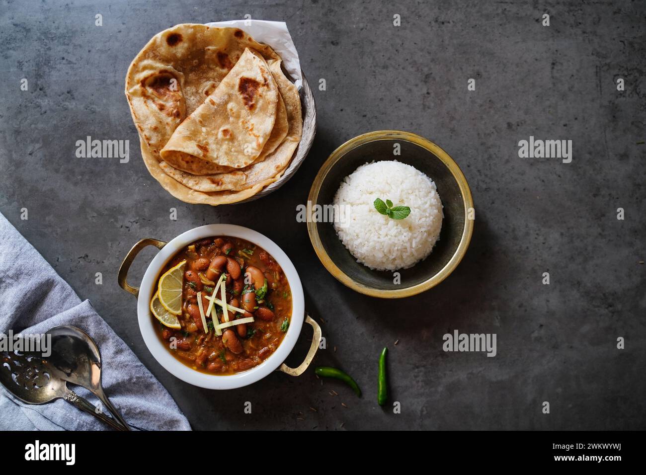 Rajma masala | Red kidney beans curry served with rice and roti Stock ...