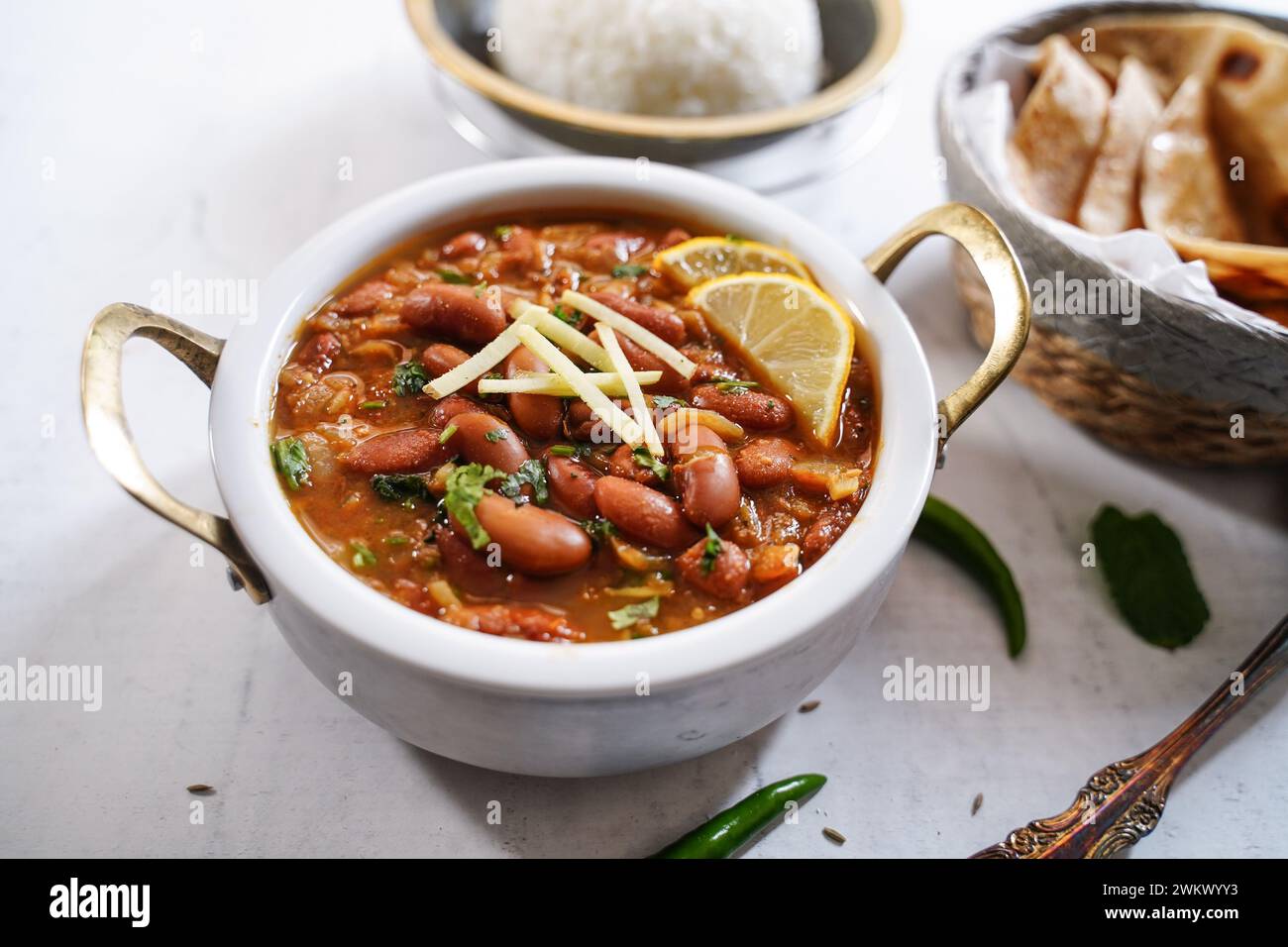 Rajma masala | Red kidney beans curry served with rice and roti Stock ...