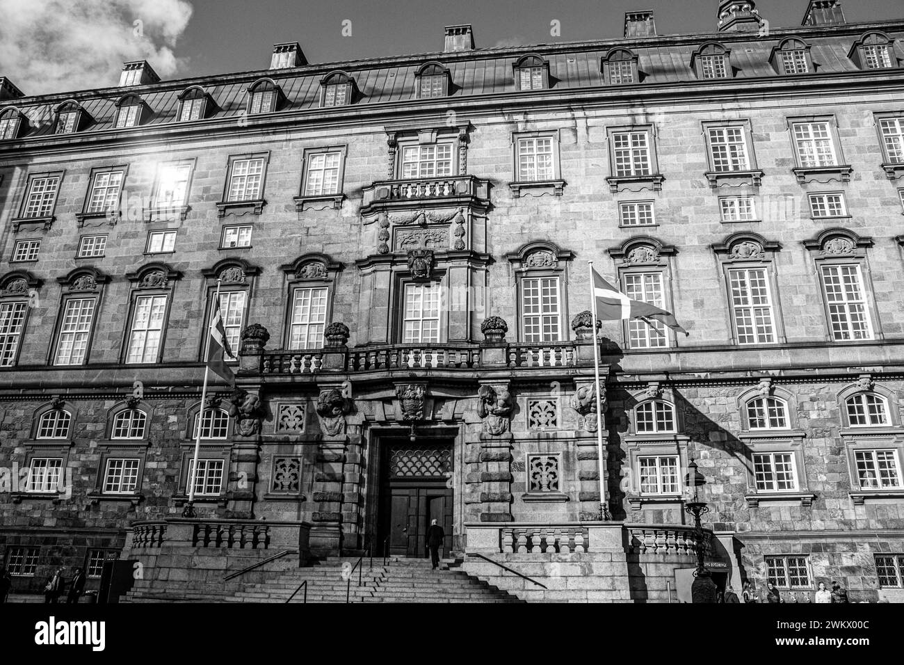 Christiansborg palace on slotsholmen Black and White Stock Photos ...