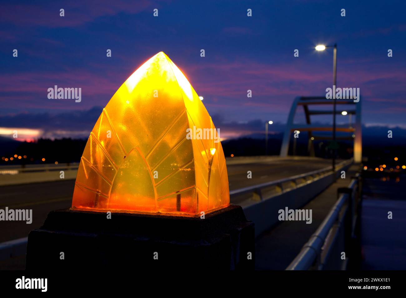 Alsea Bay Bridge art deco light, Waldport, Oregon Stock Photo - Alamy