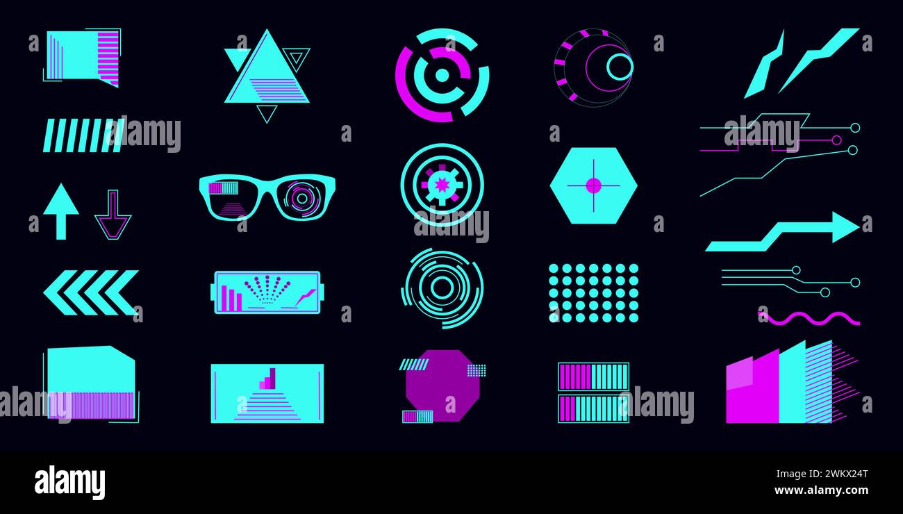 Tech template in cyberpunk style geometric shape. Set geometric shapes ...