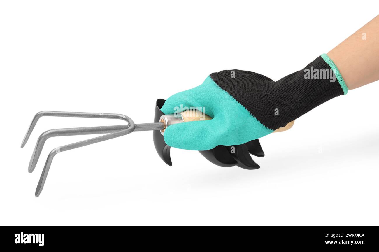 Female gardener hand rake Cut Out Stock Images & Pictures - Alamy