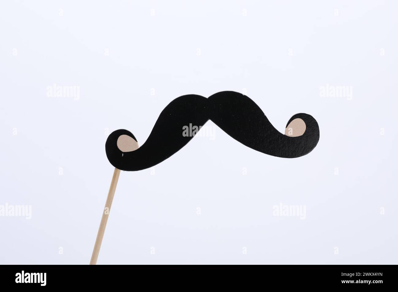 Fake paper mustache on stick against white background Stock Photo - Alamy