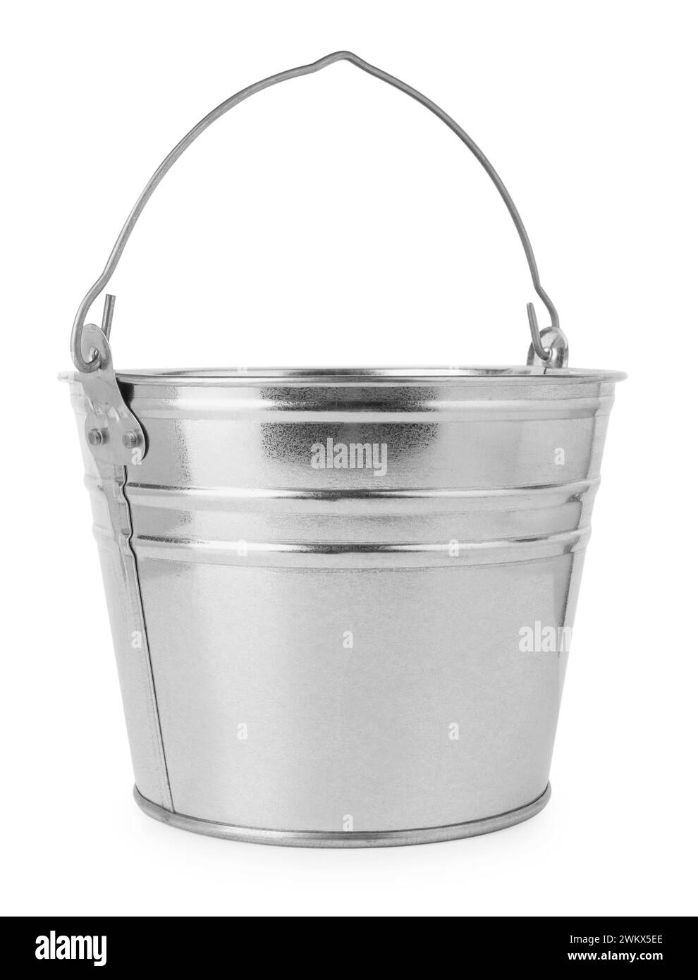 One shiny metal bucket isolated on white Stock Photo - Alamy