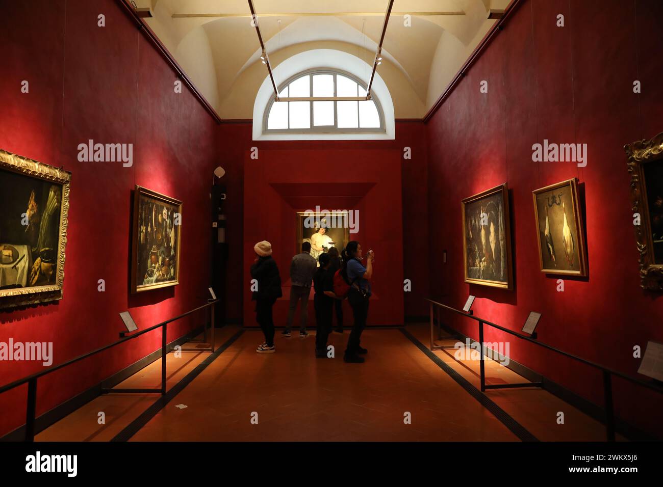 Florence, Italy - February 8, 2024: Visitors admiring different famous ...