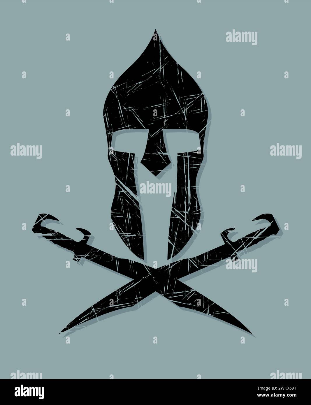 Spartan warrior and swords symbol, vector grunge effect Stock Vector ...