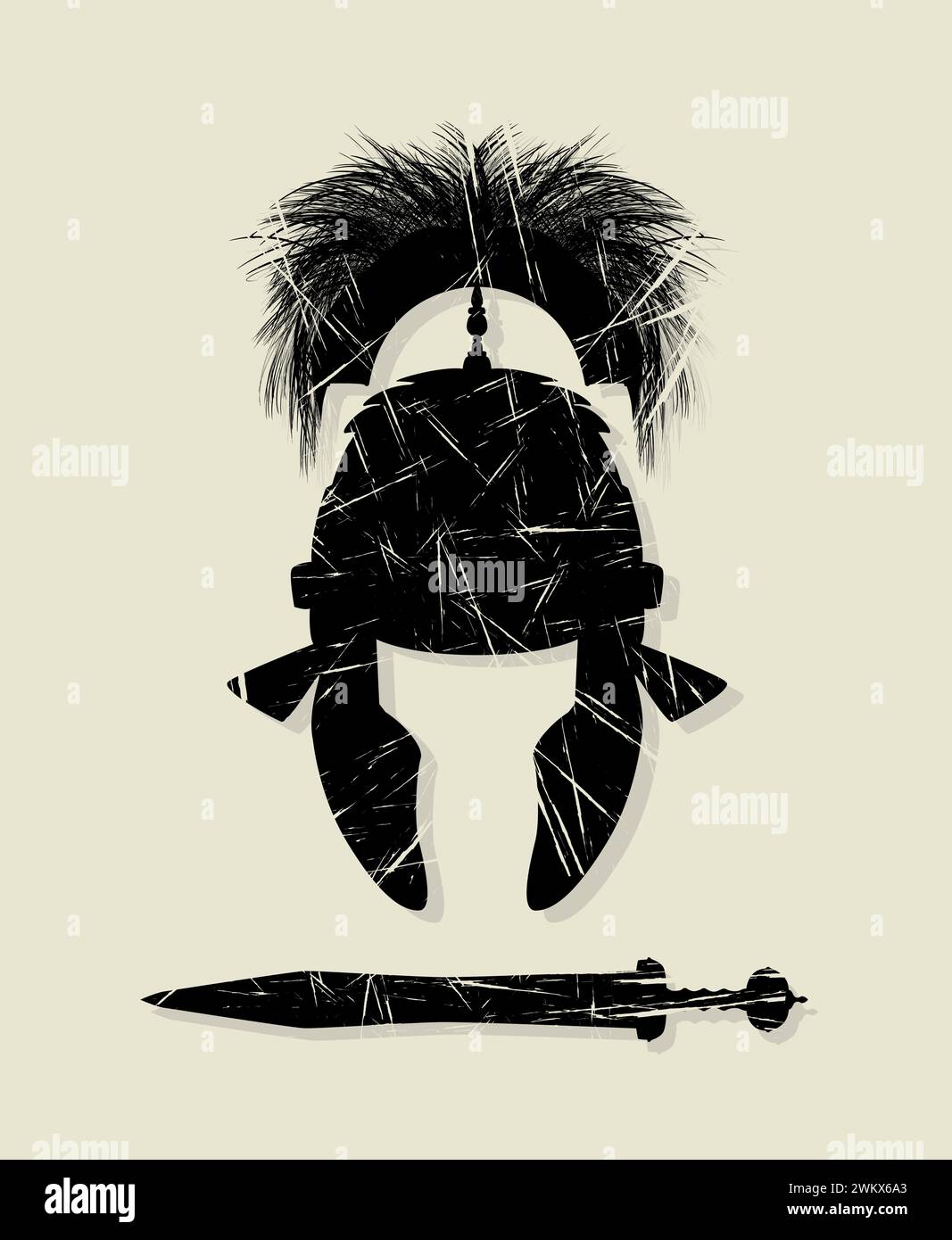 Roman centurion helmet and sword symbol, vector grunge effect Stock ...