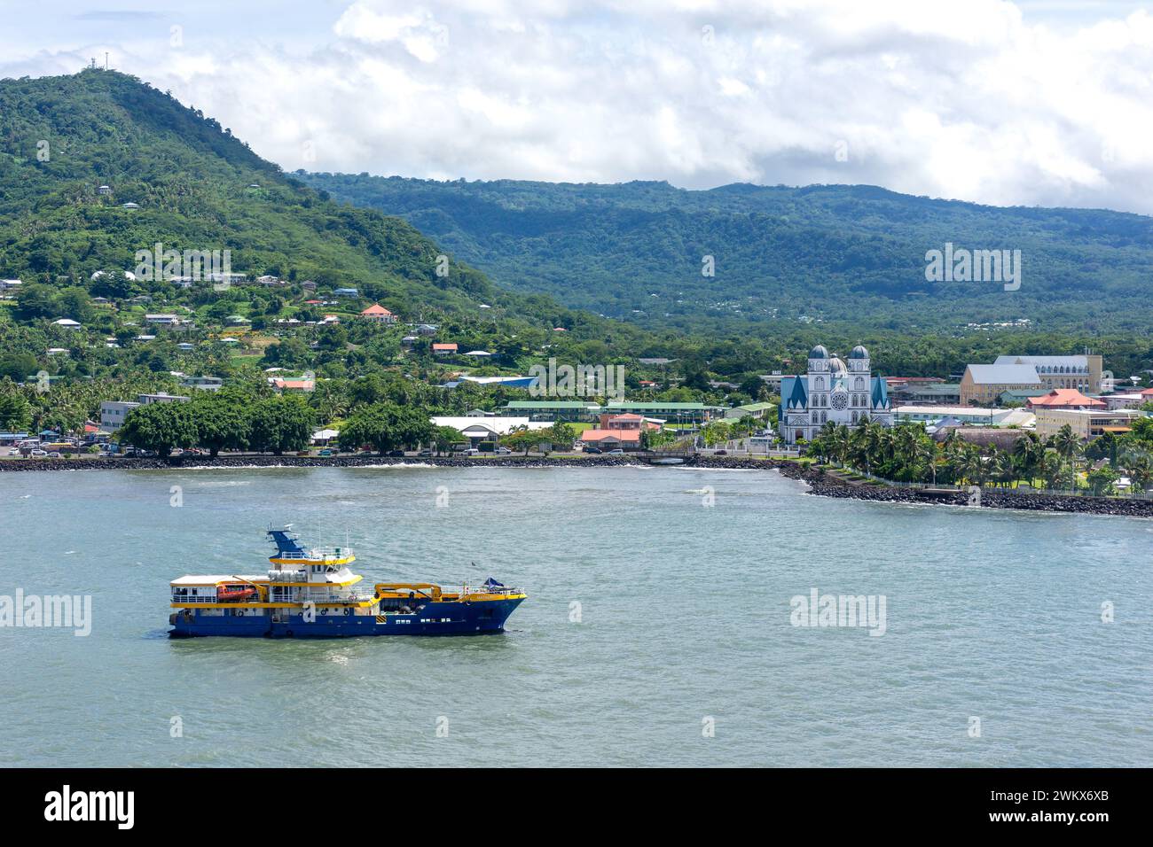 City waterfront and harbour from cruise ship terminal apia city hi-res ...