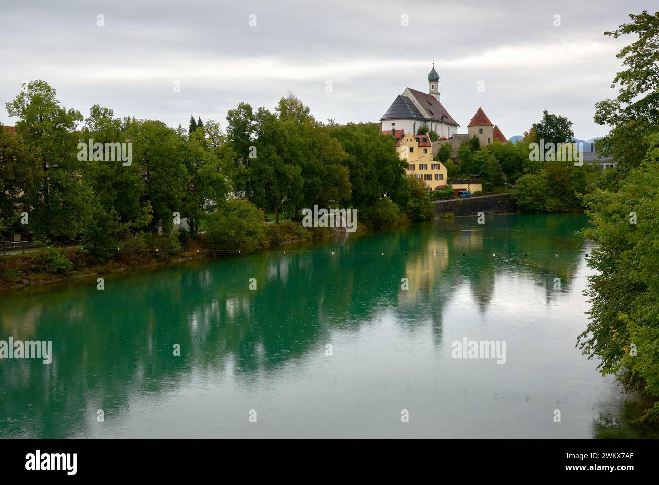 River Lech in Fussen and the Historic Franciscan Monastery. The Lech ...