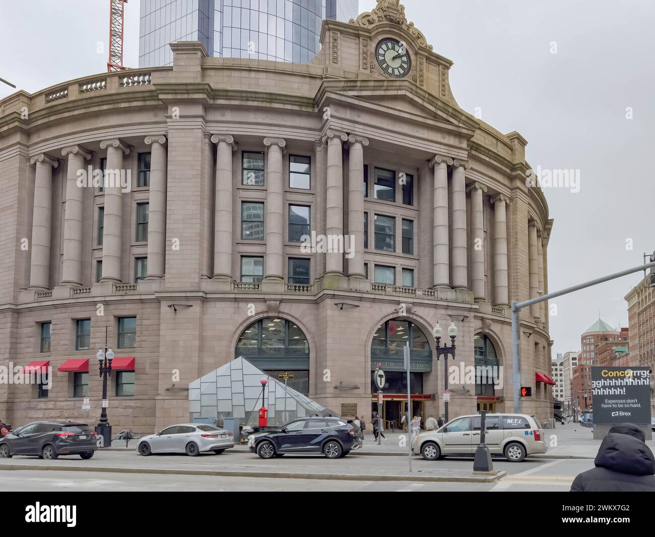 Boston, FEB 17 2024 - Cloudy exterior view of the historical South ...