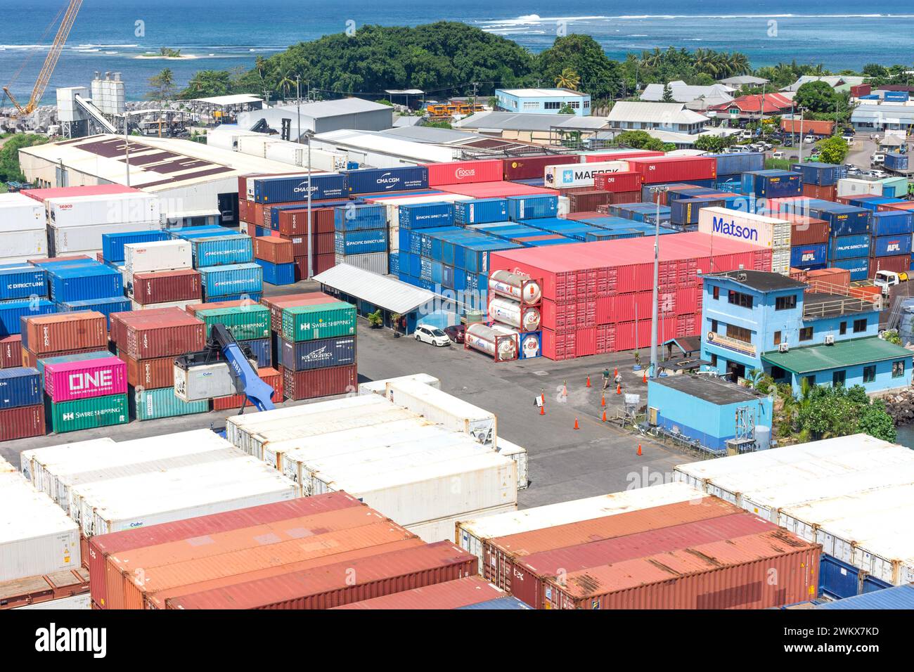 Containers stacked at The Wharf, Apia, Upolu Island, Samoa Stock Photo ...
