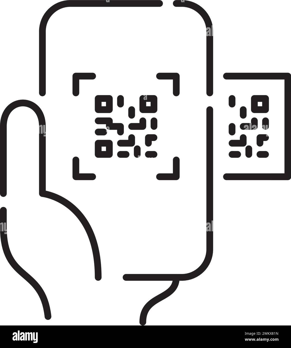 Hand holding smartphone scanning a qr code. Pixel perfect, editable stroke vector Stock Vector ...