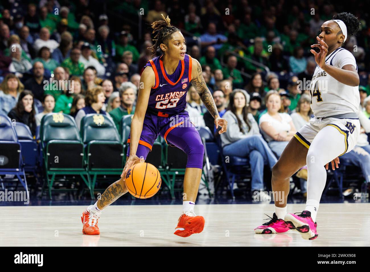 South Bend, Indiana, USA. 22nd Feb, 2024. Clemson guard Ruby Whitehorn ...