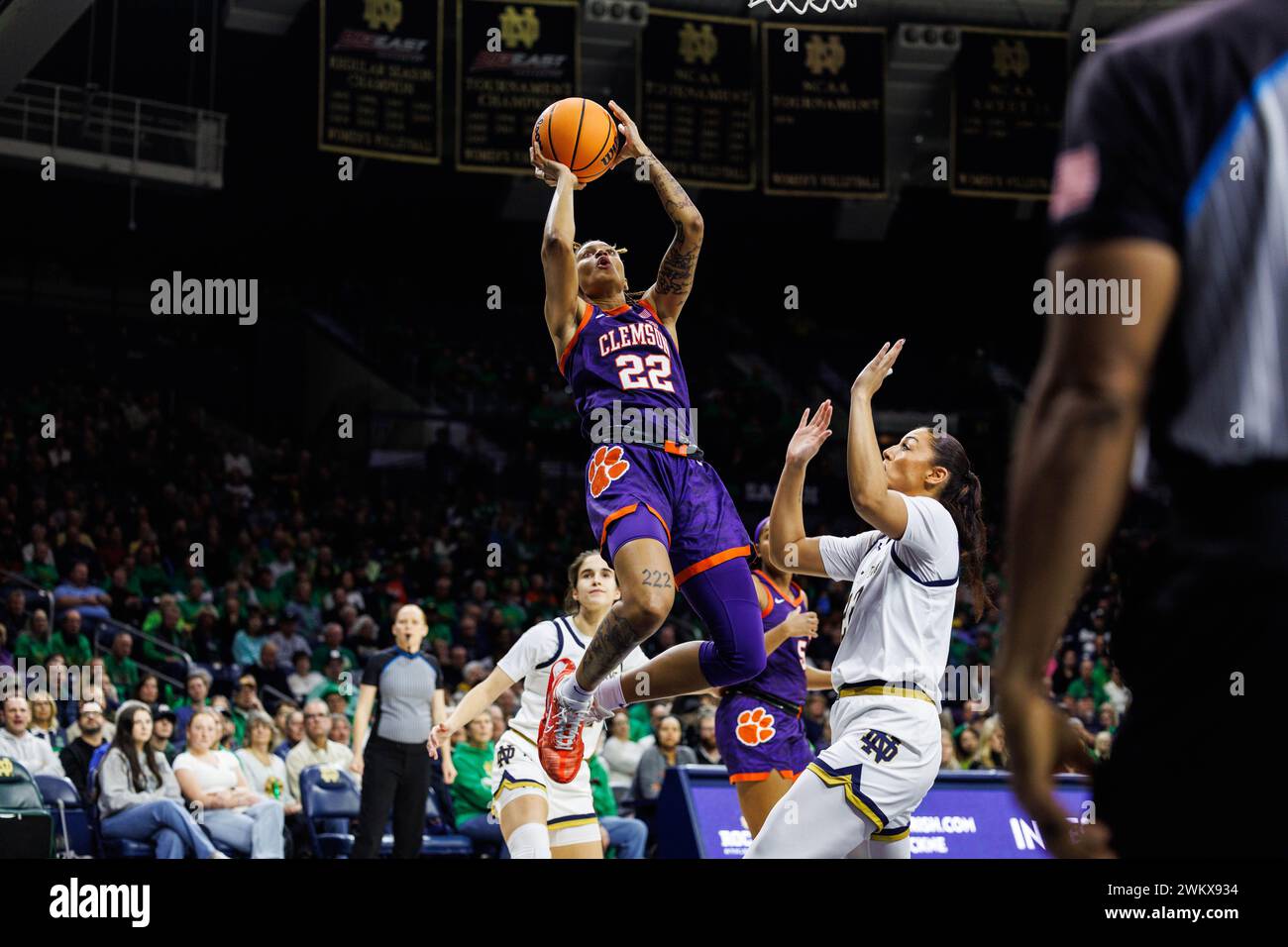 South Bend, Indiana, USA. 22nd Feb, 2024. Clemson guard Ruby Whitehorn ...