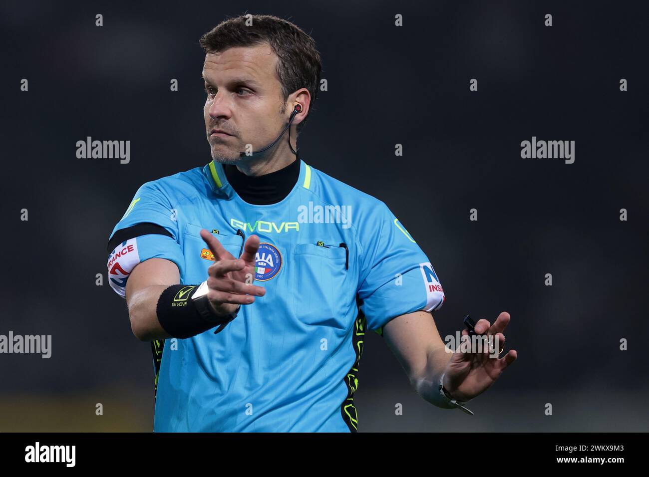 Turin, Italy. 22nd Feb, 2024. The Referee Federico La Penna reacts ...