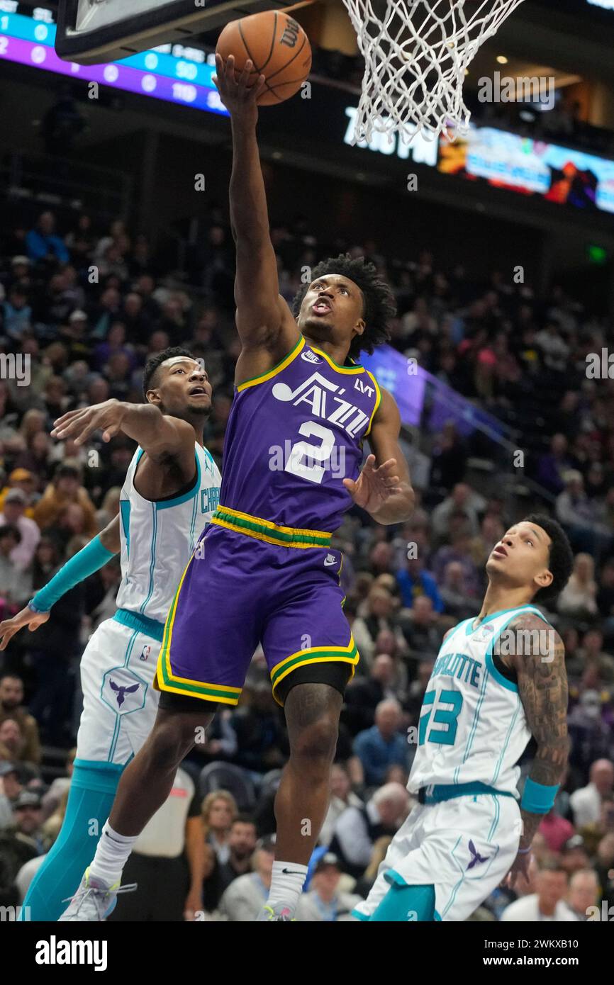 Utah Jazz guard Collin Sexton (2) goes to the basket as Charlotte ...