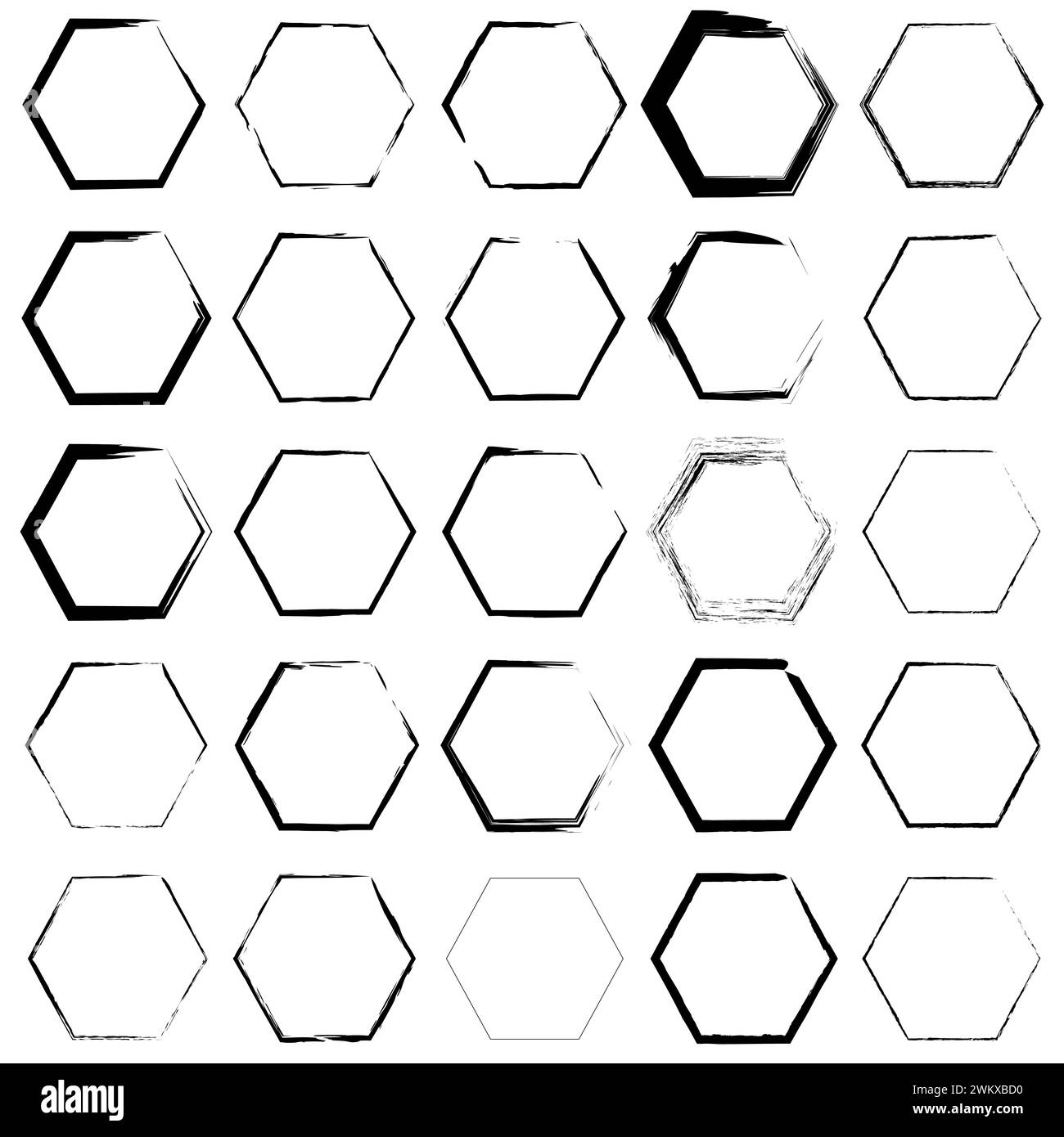Black hexagon pattern. Hand-drawn, uniform grid. Simple, stylized ...