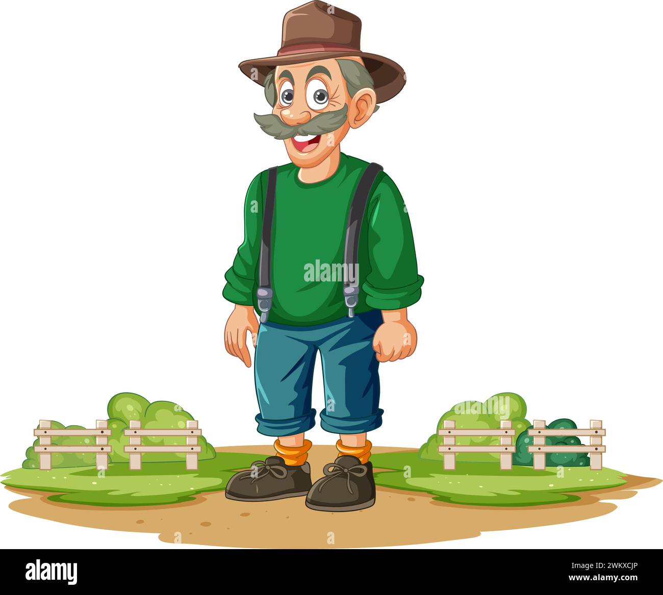 Cheerful cartoon farmer standing by vegetable crates Stock Vector Image ...