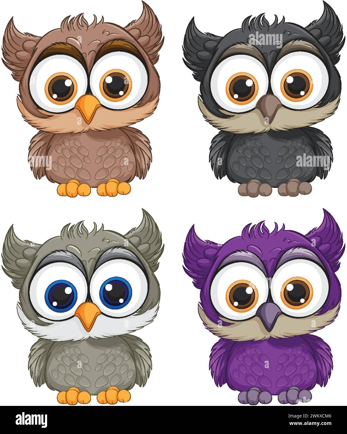 Four cute owls with different color feathers Stock Vector Image & Art ...