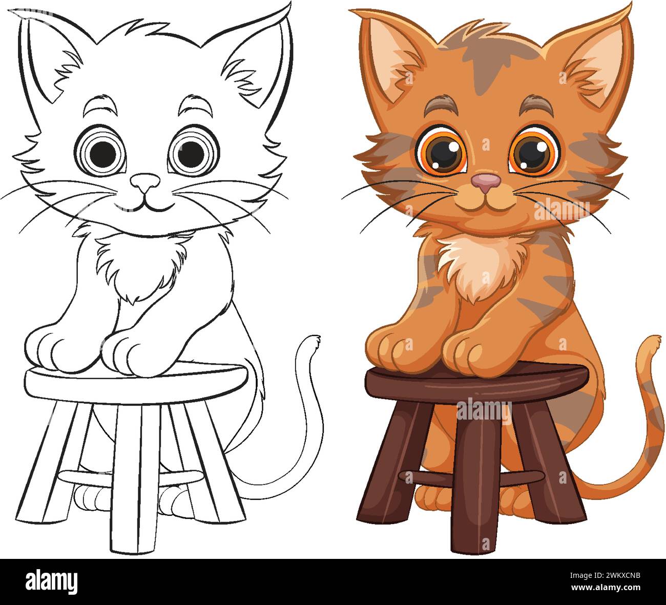Two adorable kittens sitting on wooden stools Stock Vector Image & Art ... Two adorable kittens sitting on wooden stools Stock Vector Image & Art ...