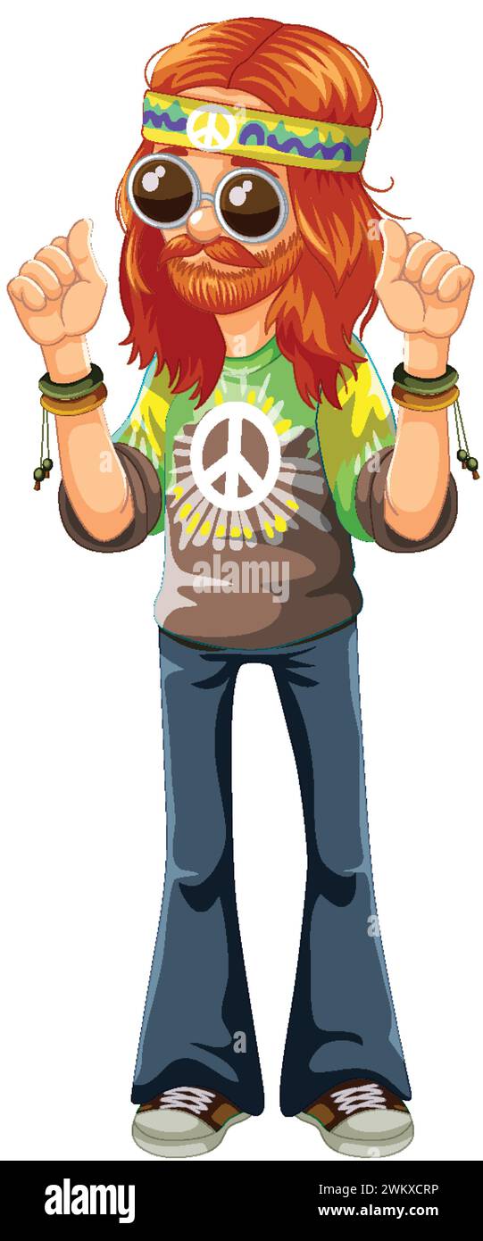 Colorful, retro hippie man with peace symbols Stock Vector Image & Art ...