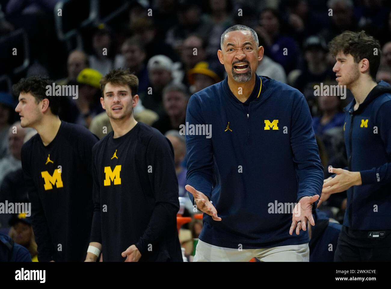 Michigan coach Juwan Howard reacts to a call during the first half of ...