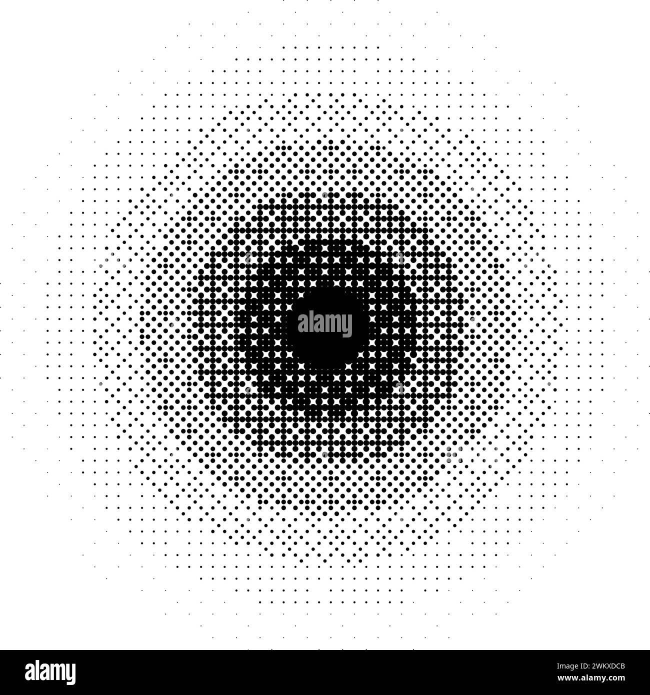 Radial pixelated gradient shape. Black dithered round gradation texture. Retro circle bitmap ...