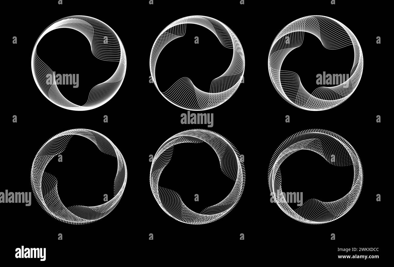 Blend dotted and linear circle frames set. Black and white round border ...