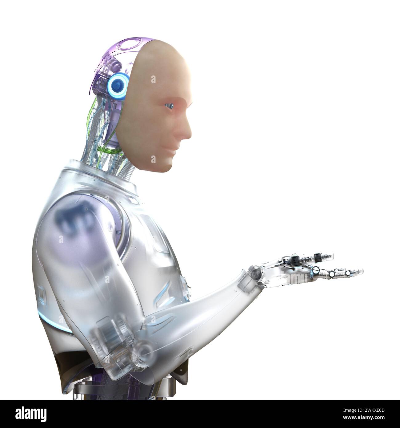 3d rendering artificial skin or human-like skin robot open hand ...