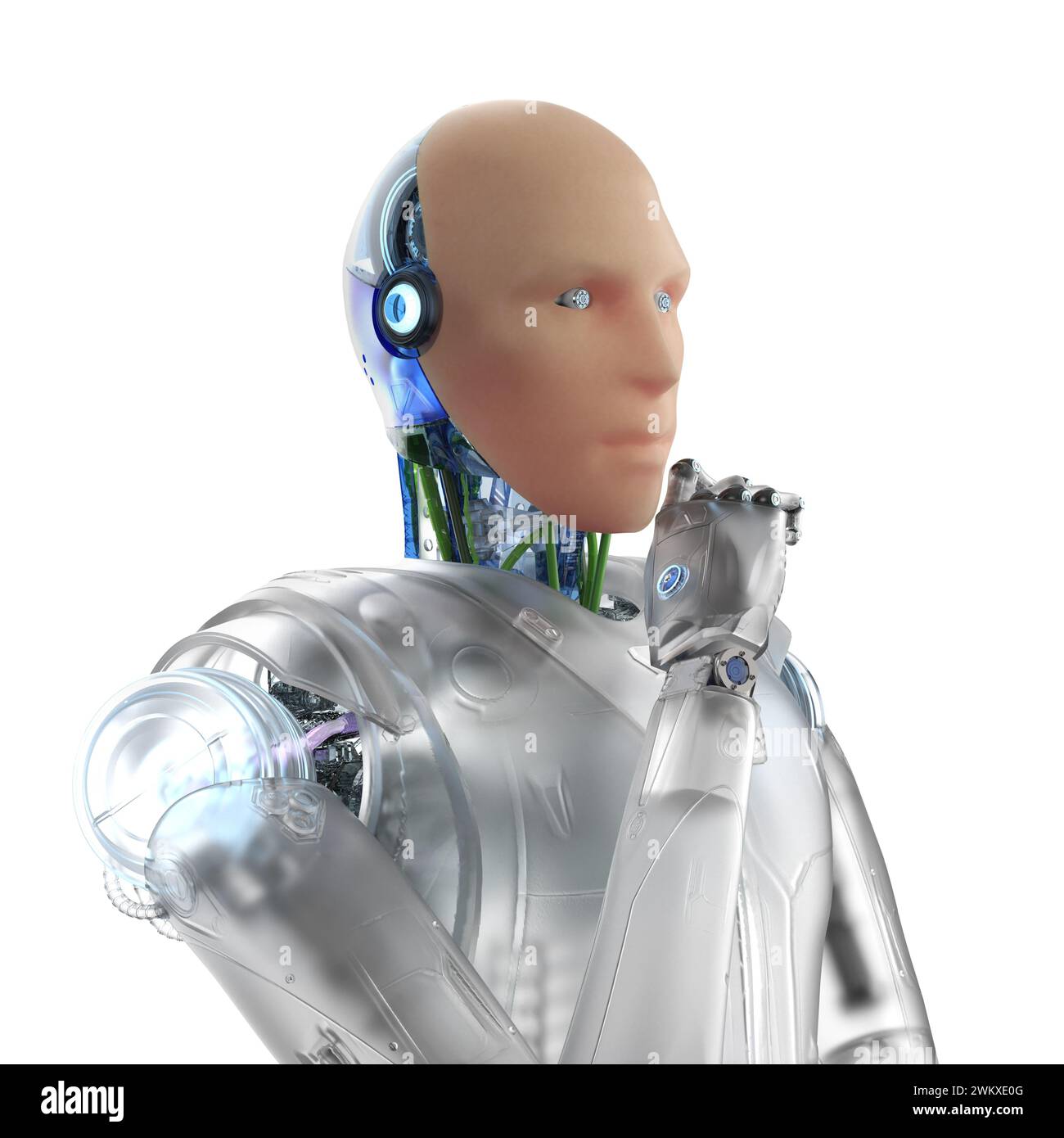 3d rendering artificial skin or human-like skin robot think or analyze ...
