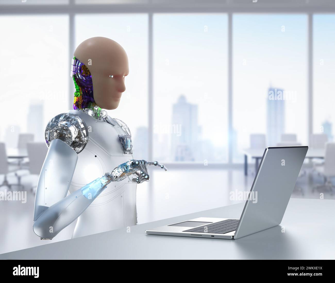 Automation worker concept with 3d rendering ai robot working in smart office Stock Photo - Alamy