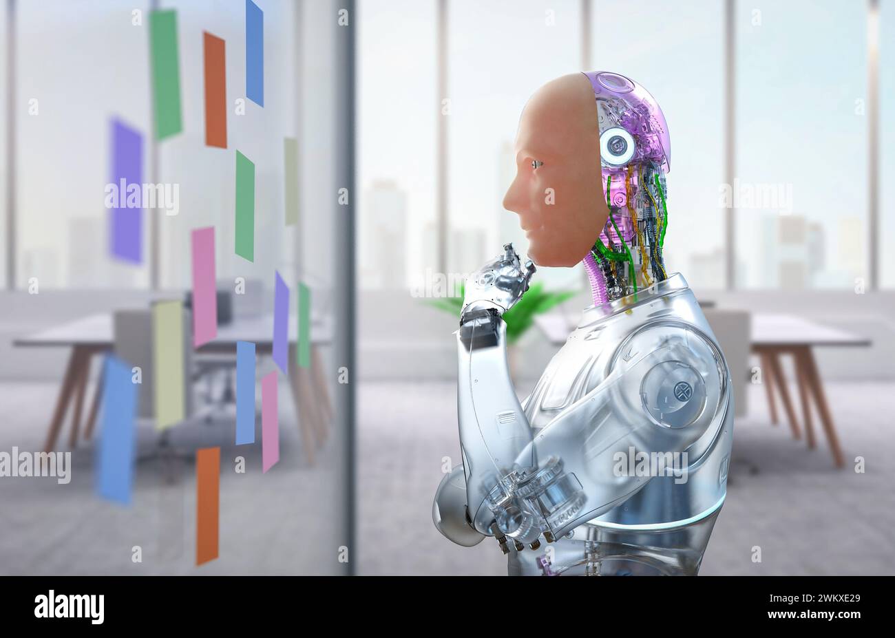 Automation worker concept with 3d rendering ai robot working in smart office Stock Photo - Alamy