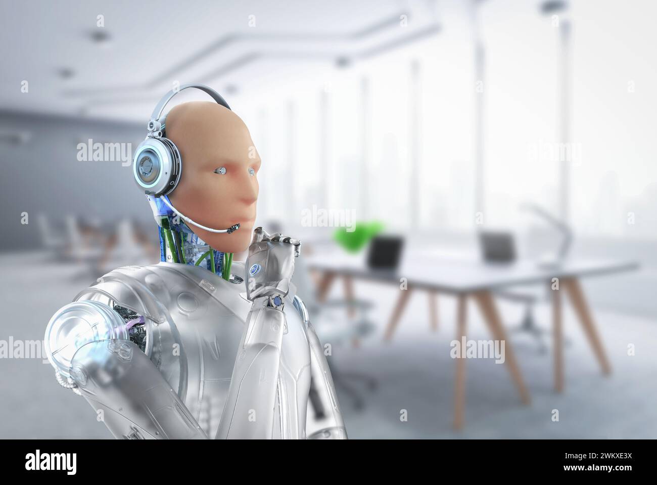 Automation worker concept with 3d rendering ai robot working in smart office Stock Photo - Alamy