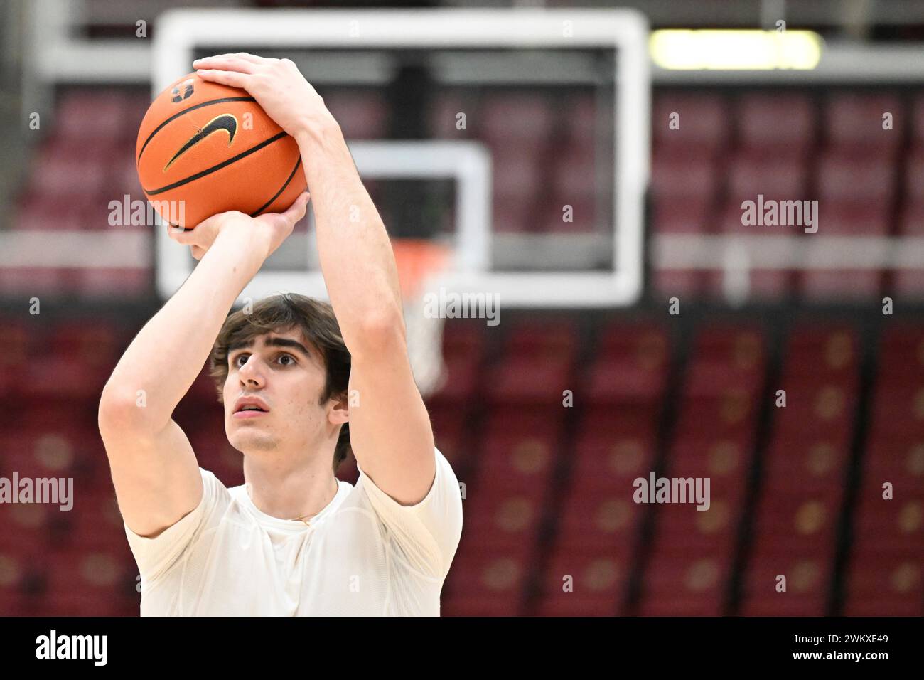 Stanford forward Maxime Raynaud warms up before an NCAA college ...