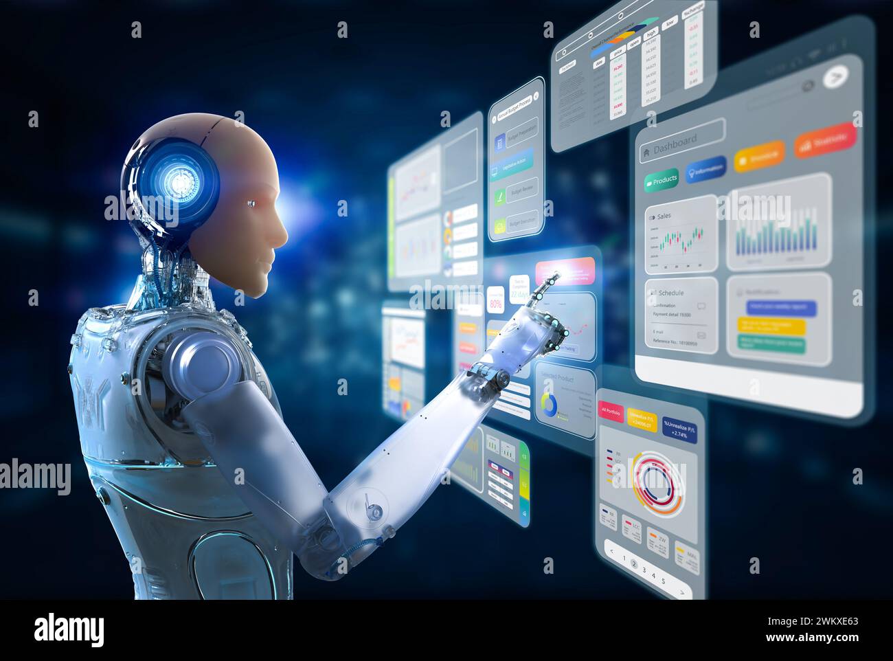 3d rendering artificial skin or human-like skin ai robot with digital ...