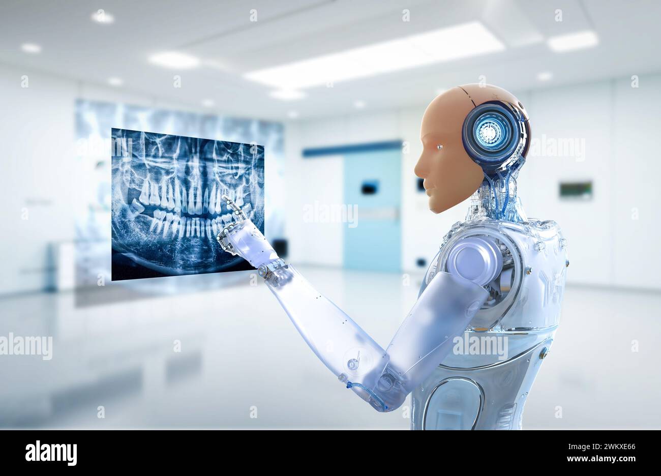 Medical technology concept with 3d rendering artificial skin robot ...