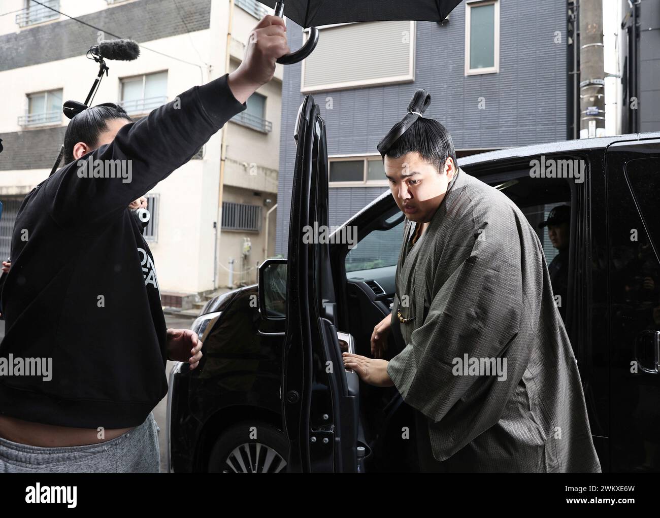 Sumo wrestler Hokuseiho Osamu who belongs to Miyagino stable arrives at ...